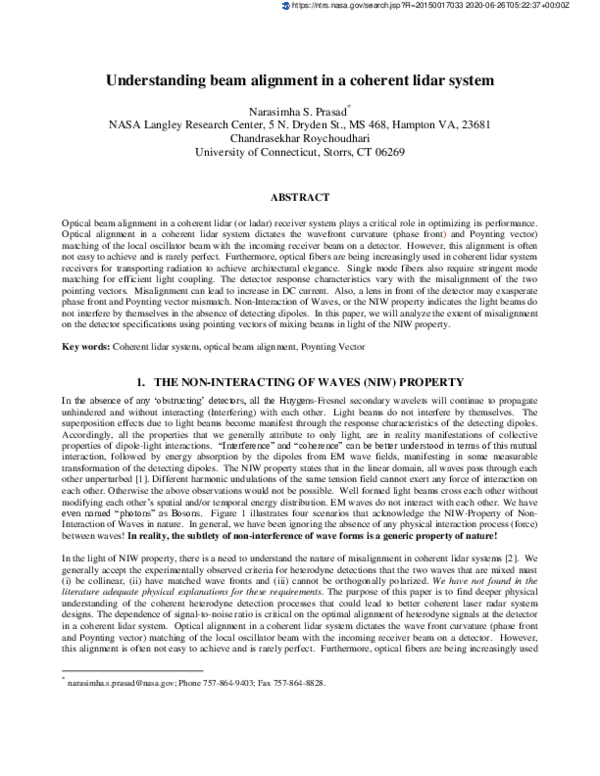 (PDF) Understanding beam alignment in a coherent lidar system