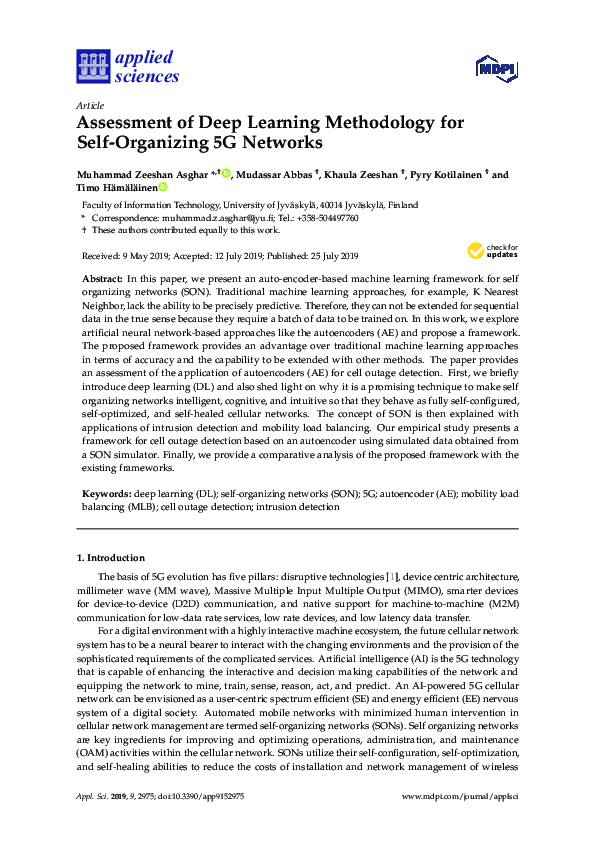 (PDF) Assessment of Deep Learning Methodology for Self-Organizing 5G ...