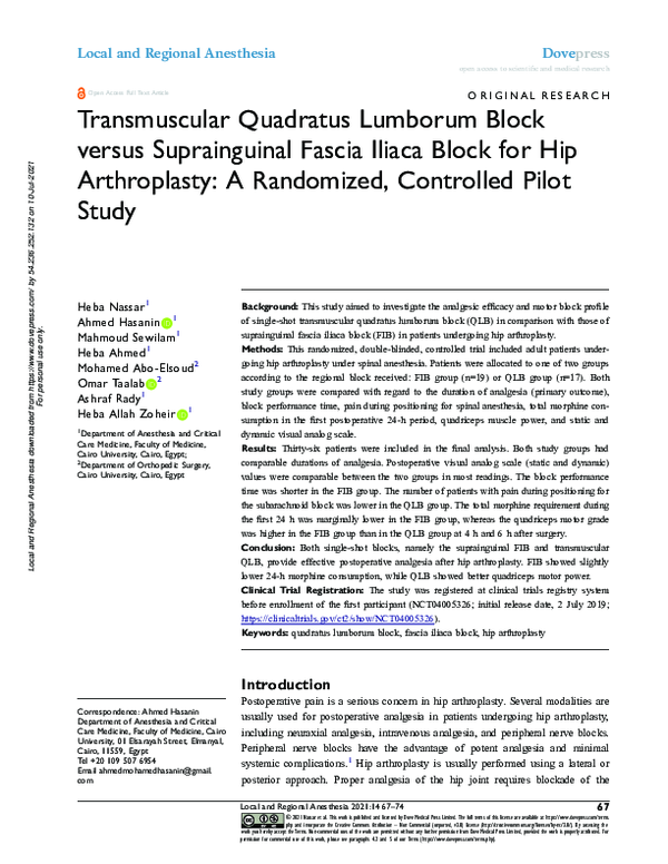 Pdf Transmuscular Quadratus Lumborum Block Versus Suprainguinal