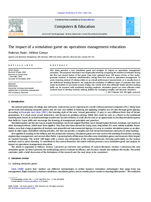 (PDF) The impact of a simulation game on operations management education