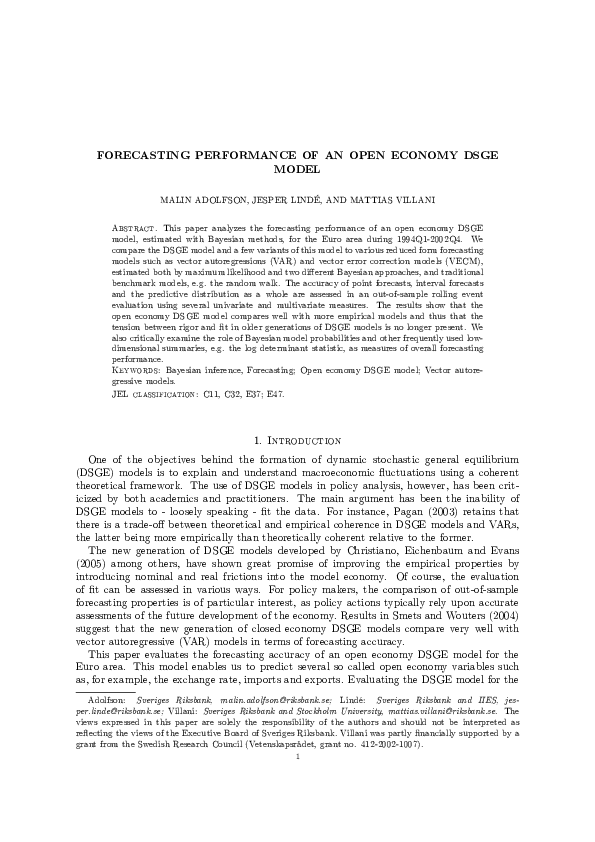 Pdf Forecasting Performance Of An Open Economy Dsge Model
