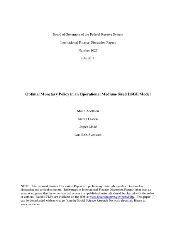 (PDF) Optimal Monetary Policy in an Operational Medium-Sized DSGE Model
