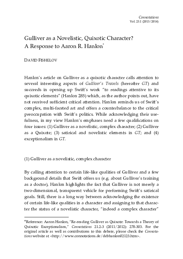 (PDF) Gulliver as a Novelistic, Quixotic Character? A Response to Aaron ...