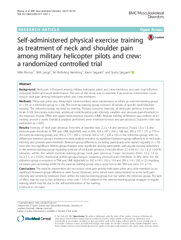 (PDF) Self-administered physical exercise training as treatment of neck ...