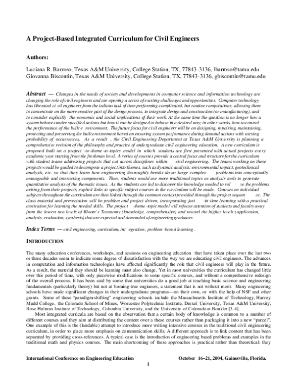 (PDF) A Project-Based Integrated Curriculum for Civil Engineers