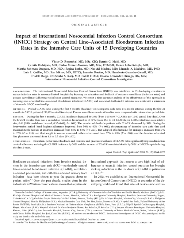 (PDF) Impact of International Nosocomial Infection Control Consortium ...