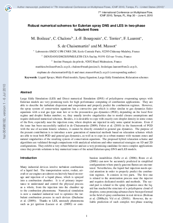 (PDF) Robust numerical schemes for Eulerian spray DNS and LES in two-phase turbulent flows