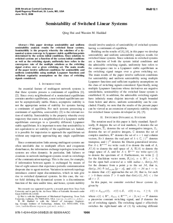 (PDF) Semistability of switched linear systems