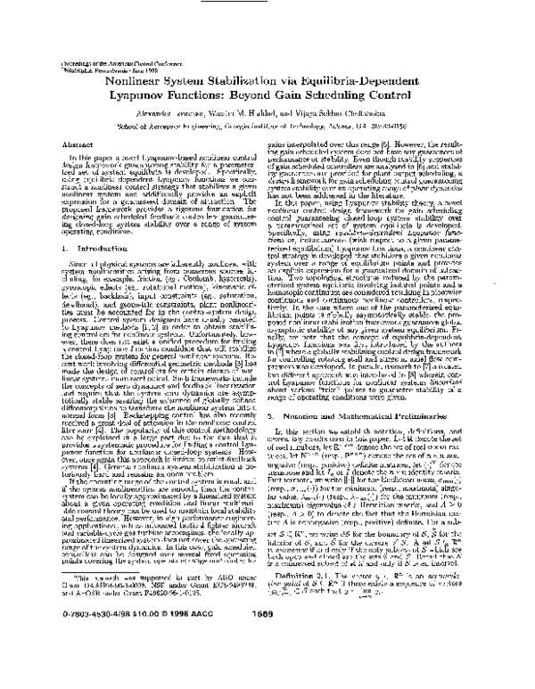 (PDF) Equilibria-Dependent Lyapunov Control Design