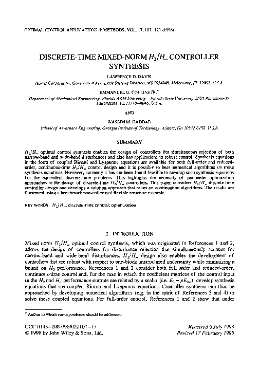 (PDF) Discrete-time H2/H∞ Controller Design