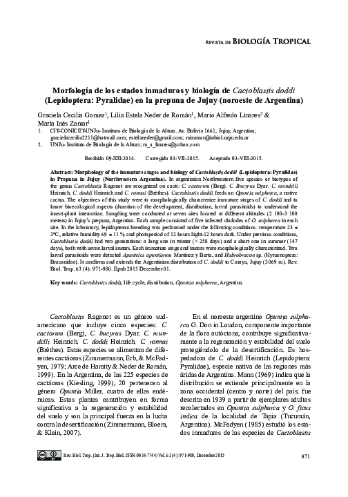 (PDF) Morphology of the immature stages and biology of Cactoblastis ...