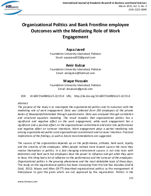 (PDF) Organizational Politics and Bank Frontline employee Outcomes with ...