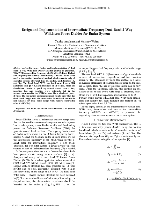 (PDF) Design and Implementation of Intermediate Frequency Dual Band 2-Way Wilkinson Power ...