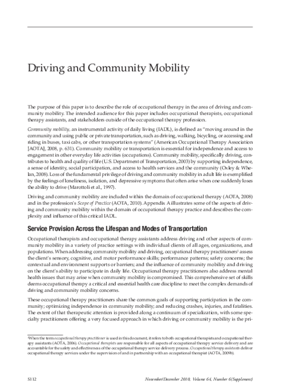 (PDF) Driving and Community Mobility