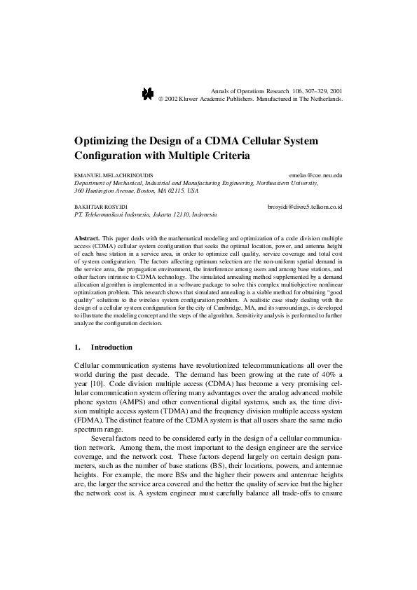 Pdf Optimizing The Design Of A Cdma Cellular System Configuration