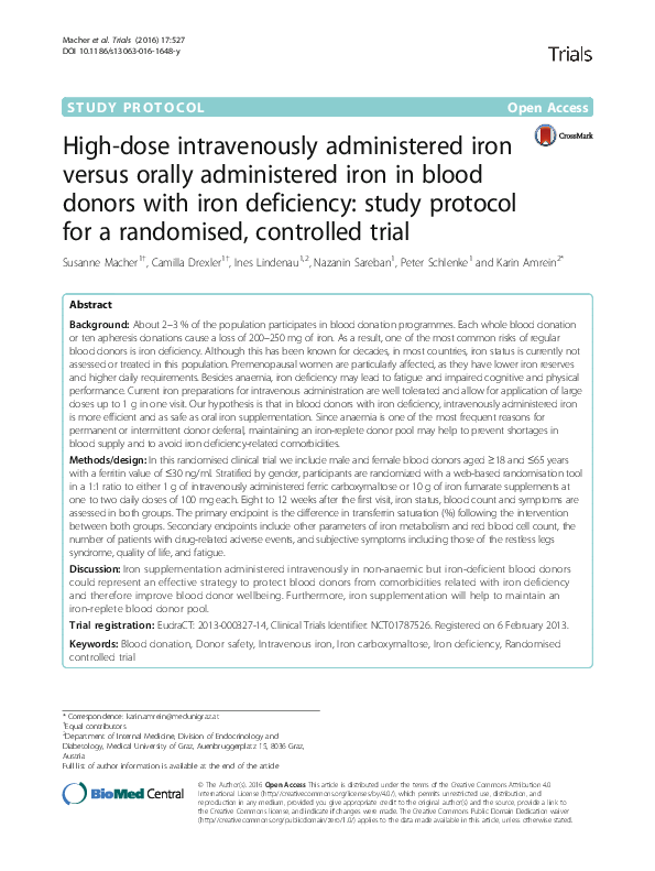 (PDF) High-dose intravenously administered iron versus orally ...