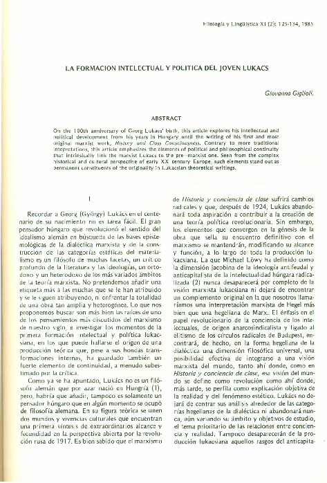 (PDF) La formación intelectual y política del joven Luckács