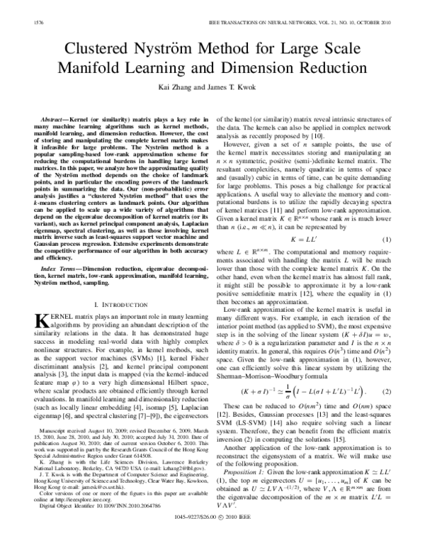 (PDF) Clustered Nystrom Method for Large Scale Manifold Learning and Dimension Reduction