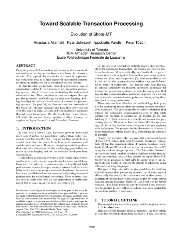 (PDF) Toward scalable transaction processing