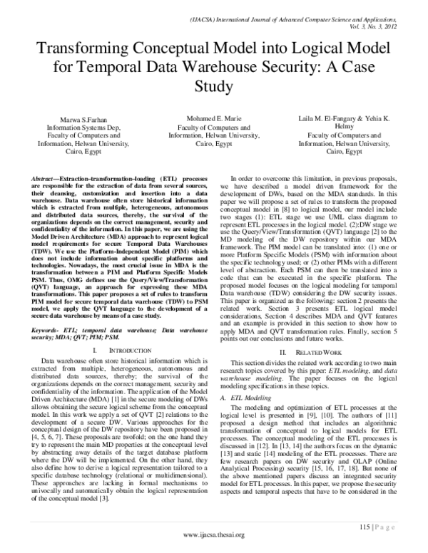 (PDF) Transforming Conceptual Model into Logical Model for Temporal Data Warehouse Security: A ...