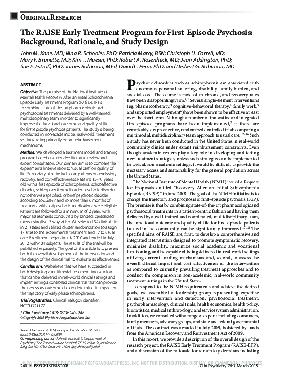 (PDF) The RAISE Early Treatment Program for first-episode psychosis ...