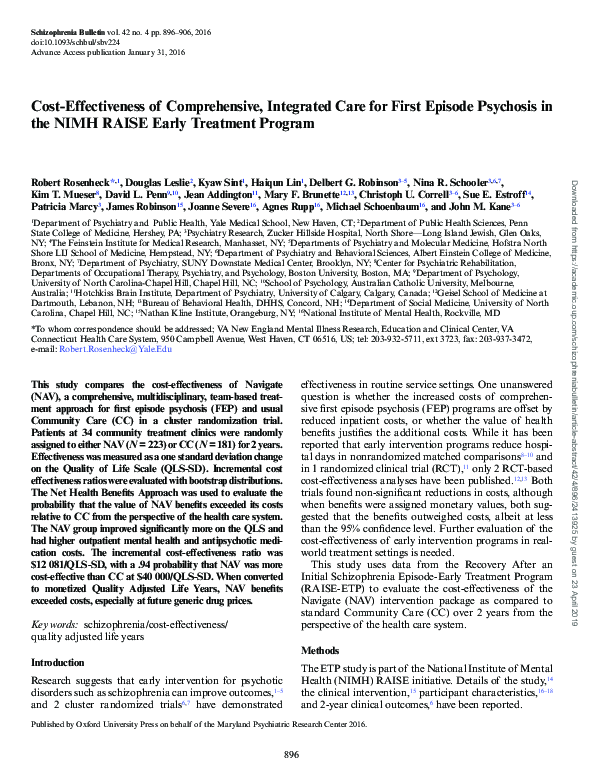 (PDF) Cost-Effectiveness of Comprehensive, Integrated Care for First ...