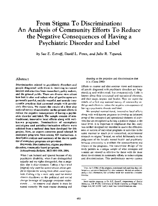 (PDF) From Stigma To Discrimination: An Analysis of Community Efforts ...