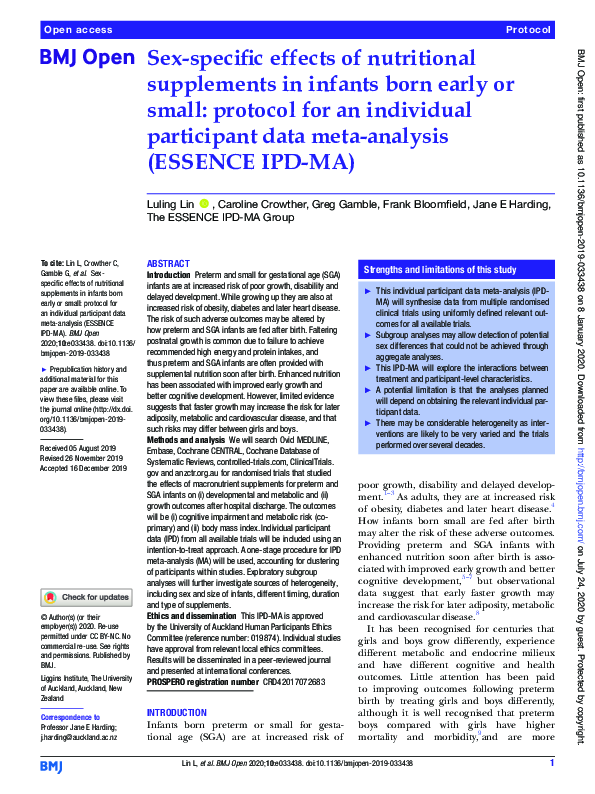 (PDF) Sex-specific effects of nutritional supplements in infants born ...