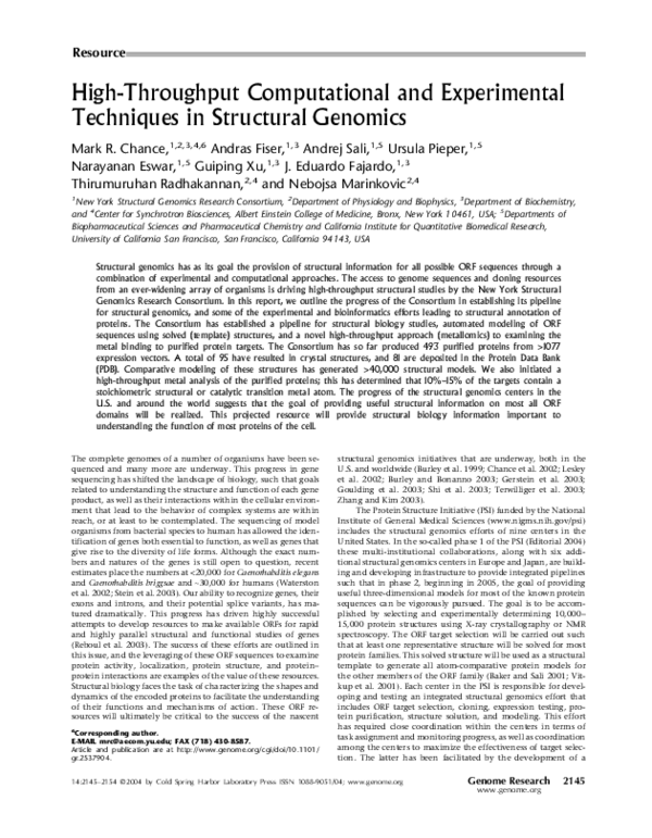 (PDF) High-Throughput Computational and Experimental Techniques in Structural Genomics