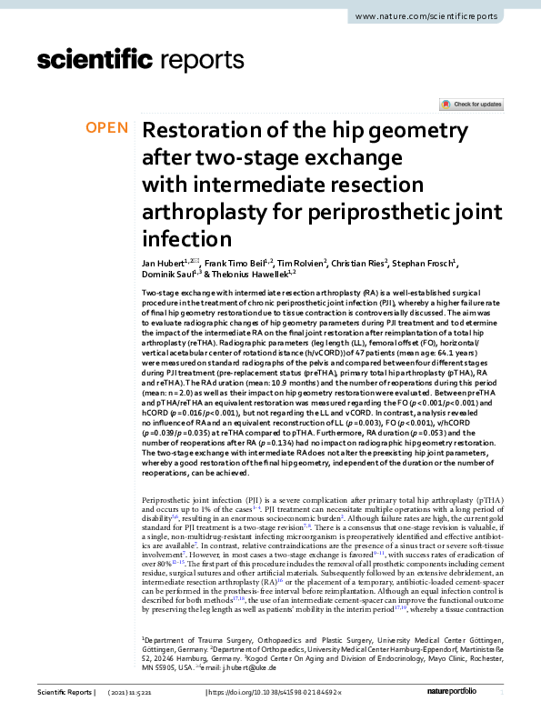 (PDF) Restoration of the hip geometry after two-stage exchange with ...