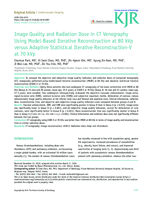 Pdf Image Quality And Radiation Dose In Ct Venography Using Model Based Iterative