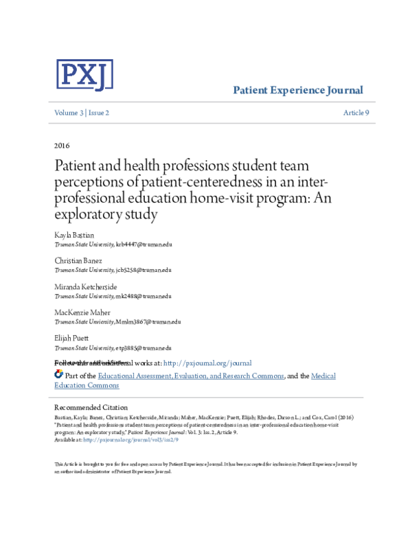 (PDF) Patient and health professions student team perceptions of patient-centeredness in an ...