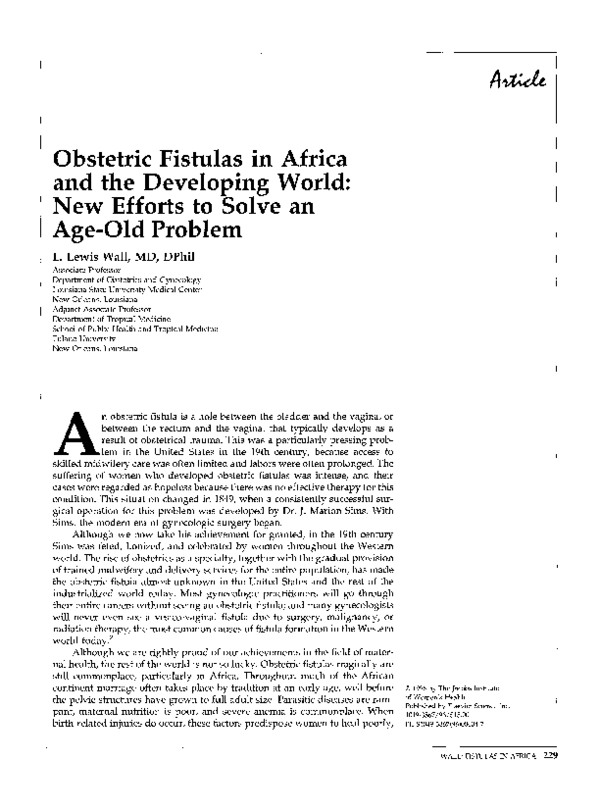 (PDF) Obstetric fistulas in Africa and the developing world: New efforts to solve an age-old problem