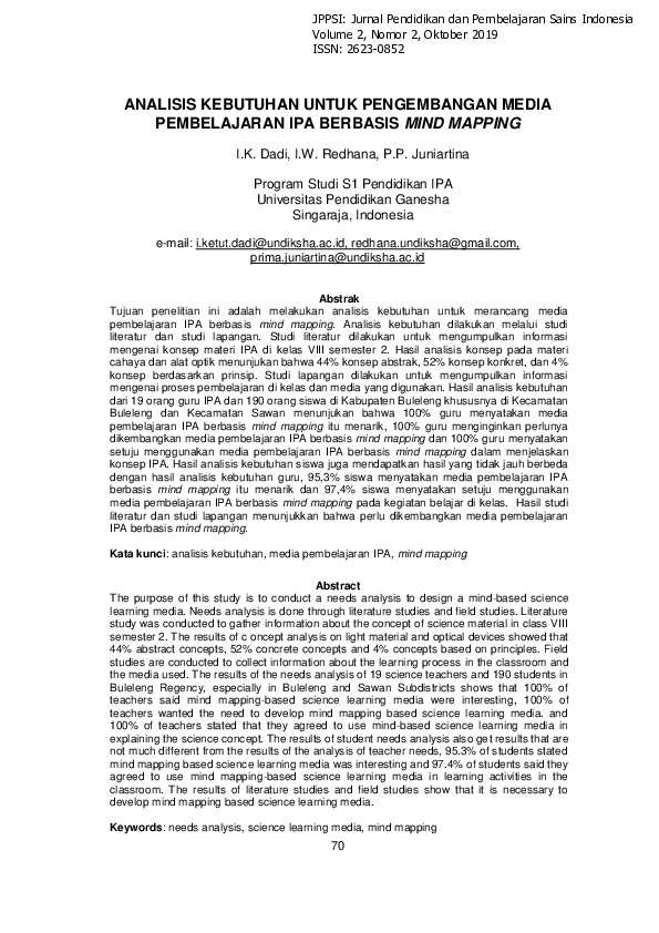 (PDF) Analisis Kebutuhan Untuk Pengembangan Media Pembelajaran Ipa Berbasis Mind Mapping