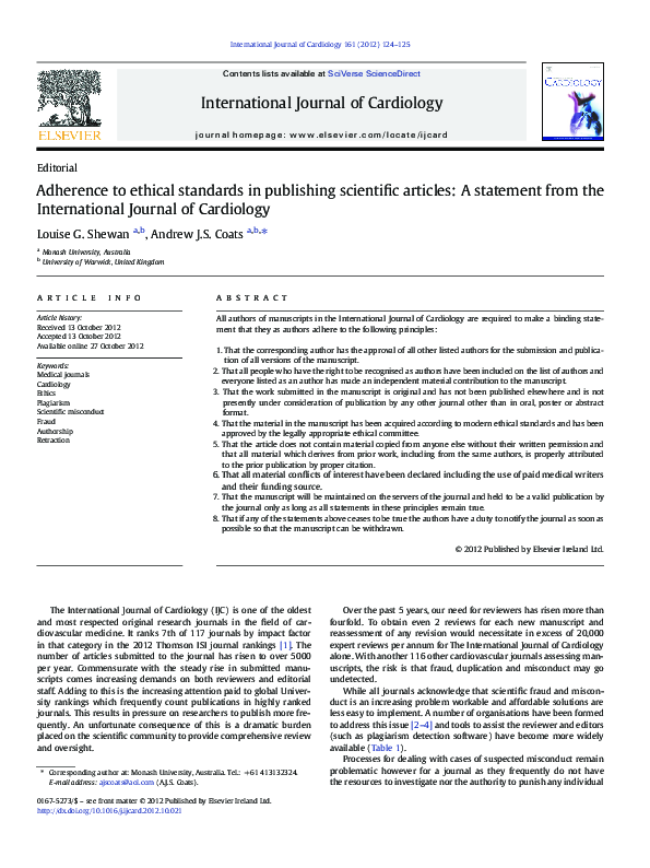 (PDF) Adherence to ethical standards in publishing scientific articles ...
