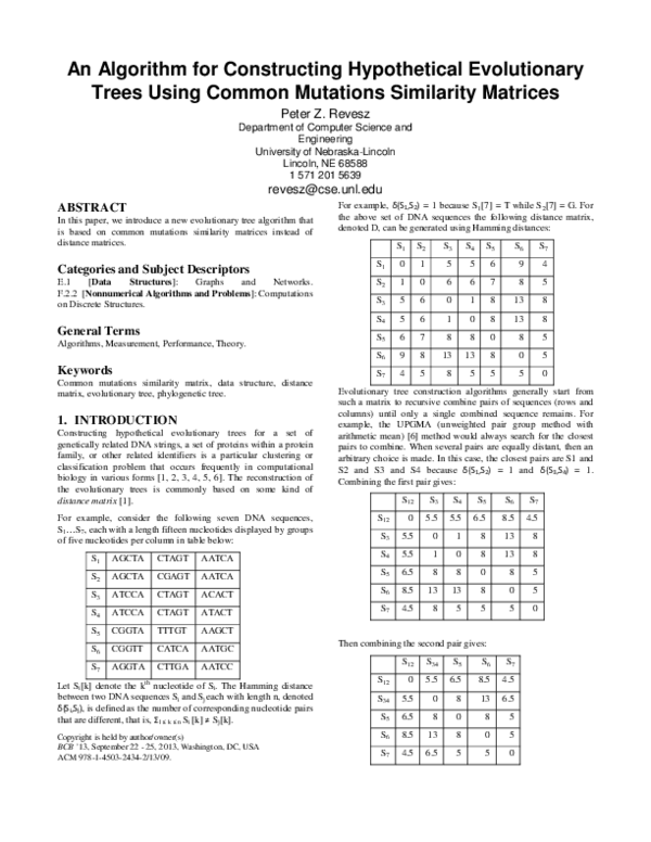 (PDF) An algorithm for constructing hypothetical evolutionary trees using Common Mutation ...