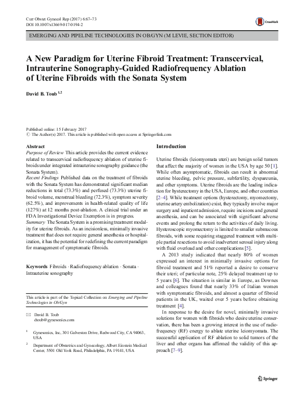 (PDF) A New Paradigm for Uterine Fibroid Treatment: Transcervical ...