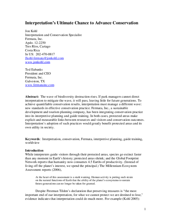 (PDF) Challenges to Introducing Interpretation Into Ecotourism Programs in Mesoamerican ...