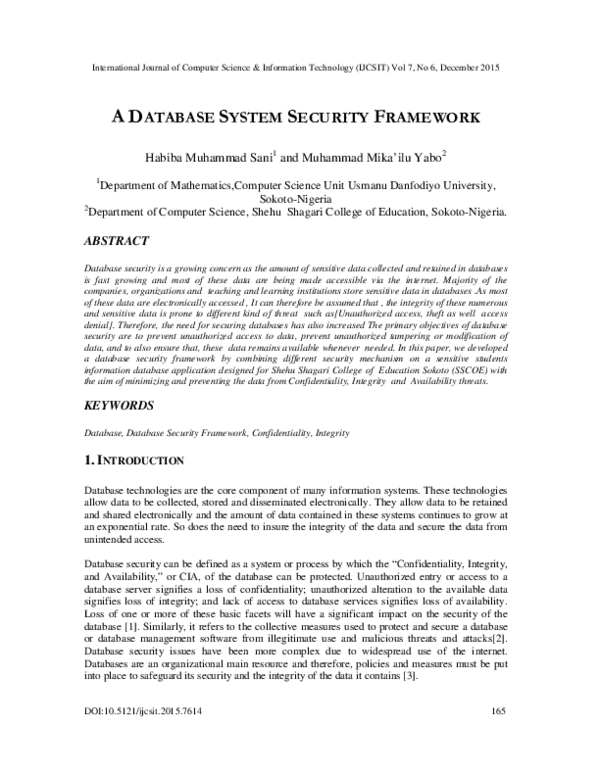 (PDF) A Database System Security Framework