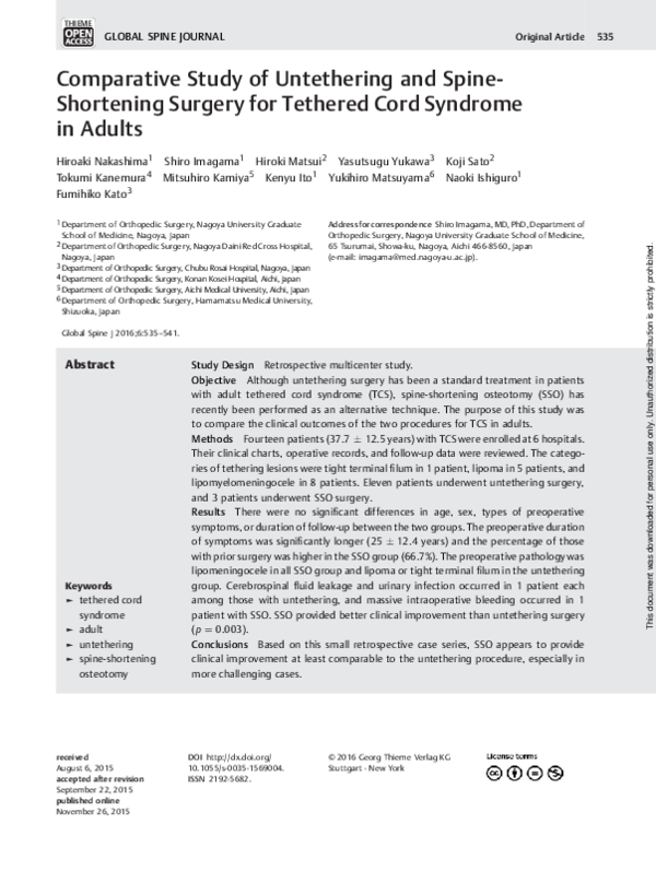 (PDF) Comparative Study of Untethering and Spine-Shortening Surgery for ...
