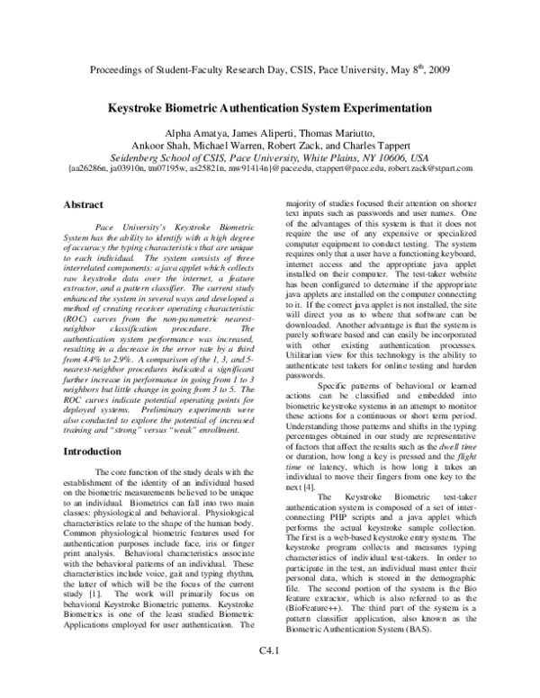 Pdf Keystroke Biometric Authentication System Experimentation
