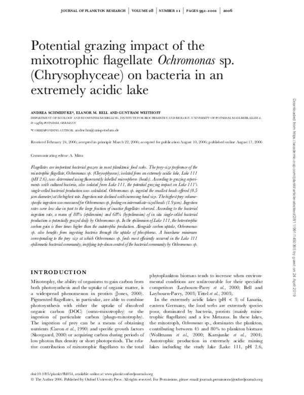 (PDF) Potential grazing impact of the mixotrophic flagellate Ochromonas ...