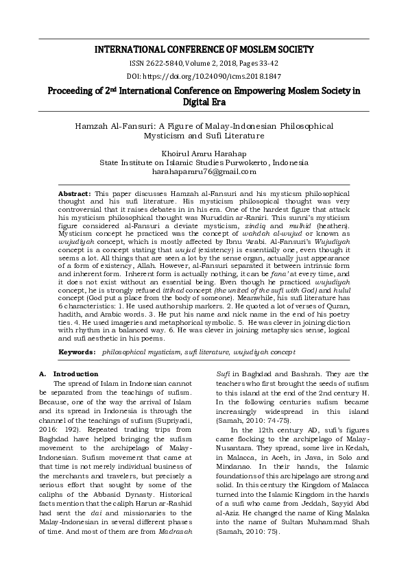 (PDF) Hamzah Al-Fansuri: A Figure of Malay-Indonesian Philosophical ...