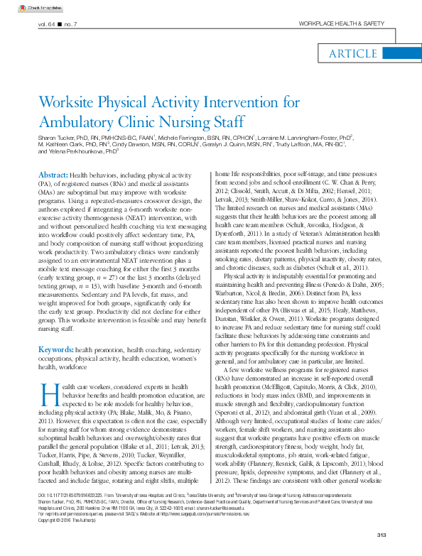 (PDF) Worksite Physical Activity Intervention for Ambulatory Clinic ...