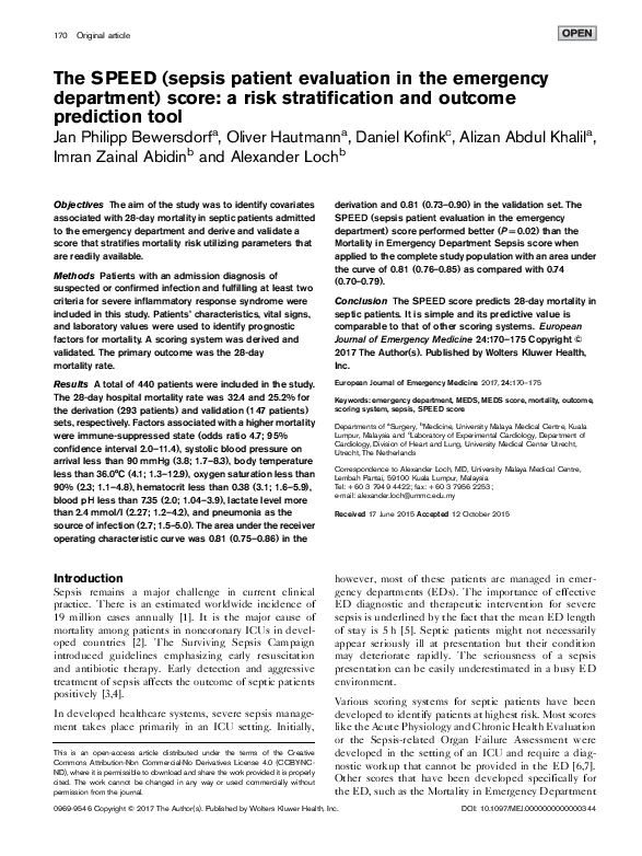 (PDF) The SPEED (sepsis patient evaluation in the emergency department ...