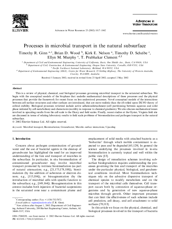 (PDF) Processes in microbial transport in the natural subsurface
