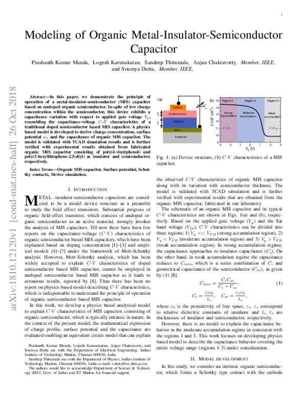 Pdf Modeling Of Organic Metal Insulator Semiconductor Capacitor
