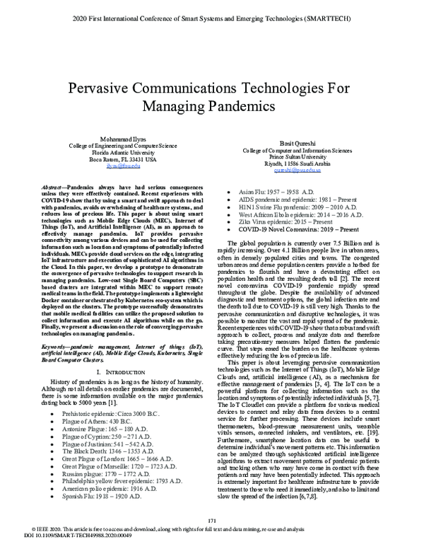 (PDF) Pervasive Communications Technologies For Managing Pandemics