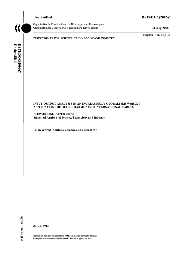 (PDF) Input-Output Analysis in an Increasingly Globalised World