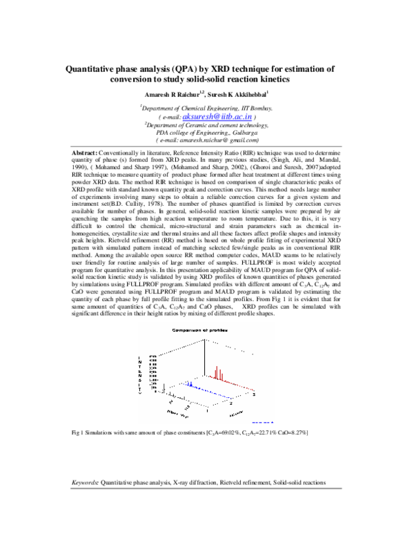 (PDF) Quantitative phase analysis (QPA) by XRD technique for estimation of conversion to study ...
